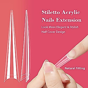 Lionvison 4XL Stiletto Nail Tips for Acrylic Nails Professional, 300PCS Clear Nail Tips Half Cover Extra Long Nail Tips French Artificial False Nails for Nail Salon Home DIY, 12 Sizes Fake Nail Tips