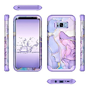 Miqala for Galaxy S8 Case,Marble Design Three Layer Heavy Duty Shockproof Hard Plastic Bumper +Soft Silicone Rubber Protective Case for Samsung Galaxy S8,Purple