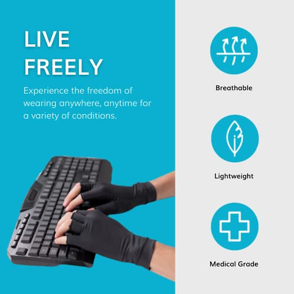 BraceAbility Carpal Tunnel Compression Gloves - Gamer's Copper-Infused Fingerless Support for Hand Arthritis, Gaming Wrist Pain, De Quervain's Tenosynovitis, Swollen Finger Joint Relief (L - 2 Pack)