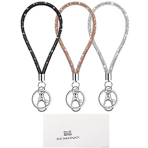 3 Pieces Bling Wristlet Keychain Wristlet Lanyard Keychains for Women Rhinestone Lanyards for Keys Wristlet Keychain for Women Keychain Wallet Credit Card Holder (Black, Champagne, White)