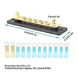 Acouto Bus Bar, Integrated Bus Bar Busbar Board Dual Row 10 Position M6 Terminal Stud 150A DC 48V for Truck Car Yacht Boat