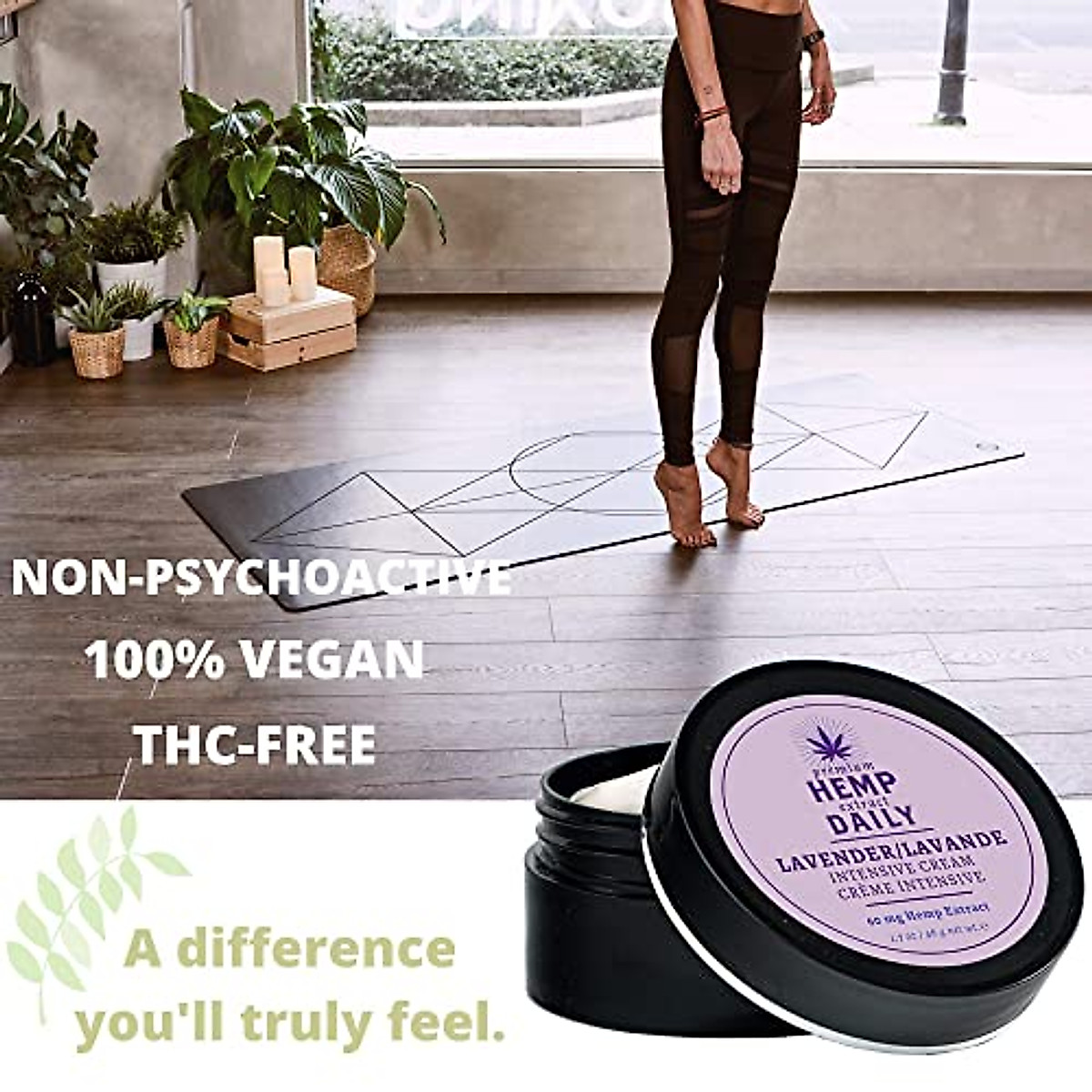 Premium Hemp Extract Daily Earthly Body Intensive Topical Cream - Great Rub for Skin, Muscles, Knees, Joints, Back, Neck and Shoulder - Organic Ingredients | 1.7 Ounces (Lavender, Pack of 1)