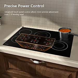 Gudsunal 30 Inch Electric Cooktop 5 Burners, ETL & FCC Certificated, Sync Elements, Keep Warm Setting, 9 Heating Level, Timer, Child Lock & Auto Shutdown, Drop-in Electric Stove Top