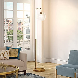 Henn&Hart Harrison Arc Floor Lamp with Glass Shade in Brass/Clear, 62" Tall