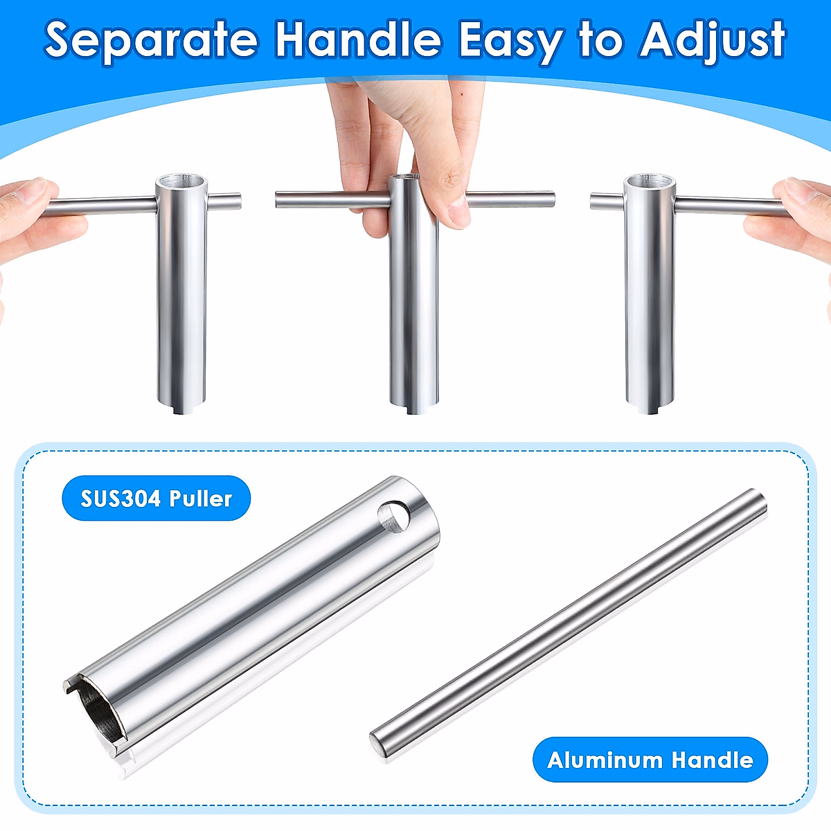 Feekoon Cartridge Retainer Removal Tool with Handle Compatible with Moen 14272, Easy to Push and Pull Rebuild Cartridge Puller Replacement for 1224, 1234, 1248 Faucet Bathtub Replacement Part (Silver)