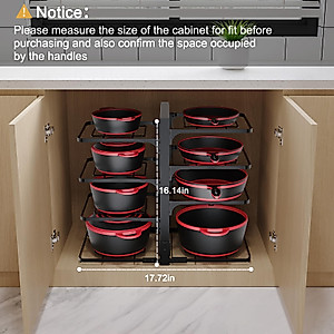 Pan Organizer Rack for Cabinet,8 Tiers Pots and Pans Organizer for Kitchen Organization & Storage, Height Adjustable Pot Lid Holders & Pan Rack ,Non-Slip Space Saving Pan Rack Holder（BLACK）