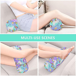 innewgogo Rainbow Unicorn Hearts Stars Cervical Neck Roll Pillow for Pain Relief Memory Foam Neck Pillow with Removable Washable Cover Wedge Pillow for Plane Car Couch Sleeping Travel Office Bed