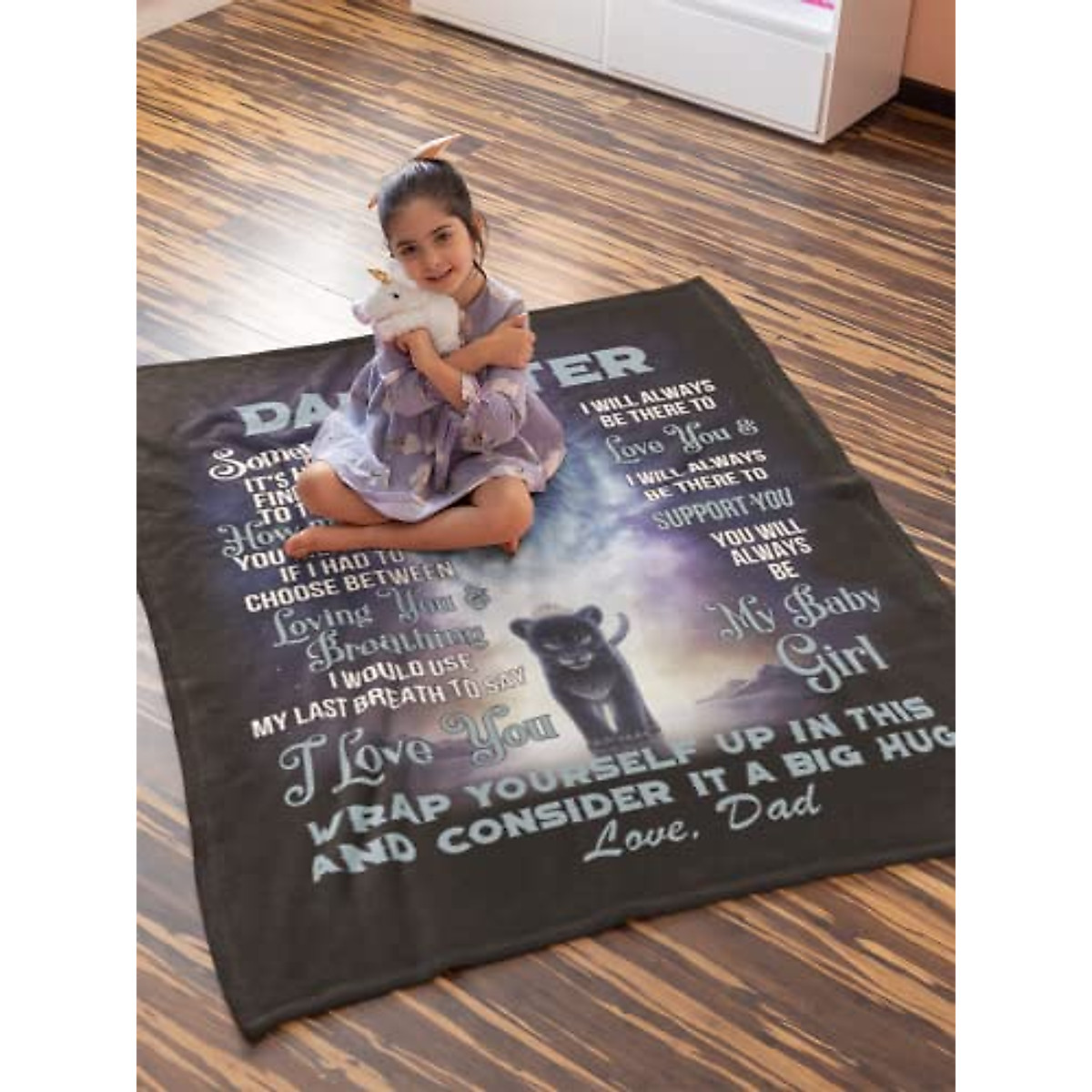 Lion To My Daughter Blanket From Dad, Sometimes It's Hard To Find Word To Tell You How Much You Mean To Me, Big Hug Love Dad, Personalized Handmade Quilt Throw Blanket Premium Sherpa Fleece Blanket