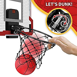 QDRAGON Mini Basketball Hoop with Scoreboard, Over The Door Basketball Hoop Indoor, with 3 Balls/Inflator/Breakaway Rim, Basketball Toy Gifts for Kids/Adults/Boys/Girls, Red