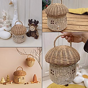 CHADWICK Easter Basket for Kids - 12 Inch Wicker Bunny Basket with Handle & Lid, Mushroom Shape Portable Easter Baskets for Eggs, Candy Storage, Picnic, Desktop Decoration, Party Gifts, Photo Props