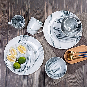 Cutiset Unique Accent Elegant Natural Marbleized 16 Piece Dinnerware Set, Plates and Bowls Sets,Service for 4