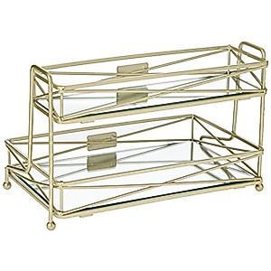 Home Details Mirrored, Perfect for Perfumes, Jewelry, Makeup, Cosmetic Organizer, Stylish Decor in Satin Gold 2 Tier Vanity Tower