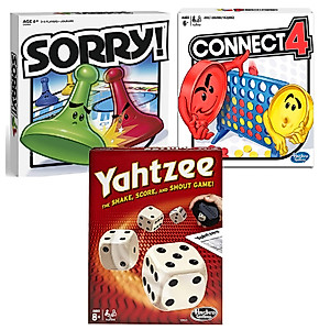 Classic Sorry!, Yahtzee, & Connect 4 Bundle | Friends, Family Indoor or Outdoor Party Game|Fun Strategy Board Games for Kids | Ages 6 and Up
