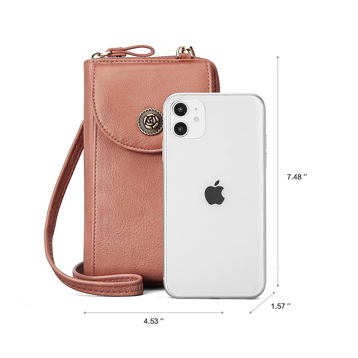 BROMEN Small Crossbody Bags For Women Leather Cellphone Purse Designer Zipper Wallets Fashion Shoulder Bag Pink