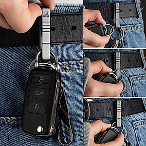 FEGVE Titanium Belt Key Clip with Key Ring, Belt Key Holder Key Chain Clip Black Keychain for Men(Grey)