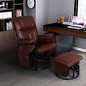 AODAILIHB Glider Chairs Rocking Chair with Ottoman 360° Swivel Chair PU Leather Upholstered Armchair Lounge Chair Sliding Chair Set (Brown)