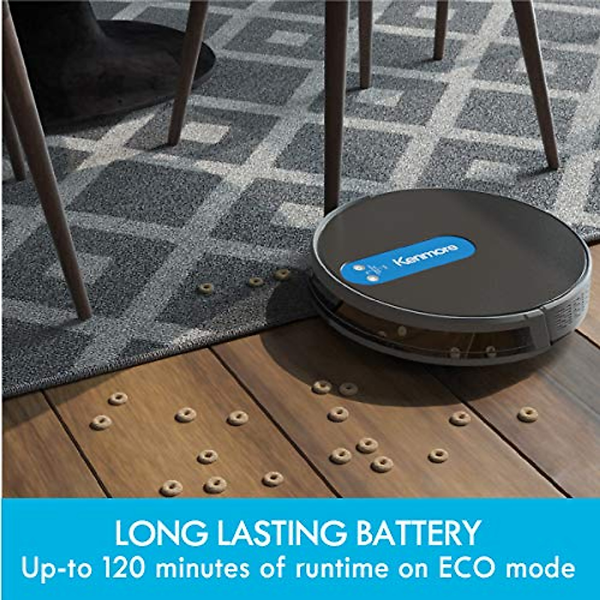 Kenmore 31510 Robot Vacuum Cleaner 1800Pa Suction 3" Slim Quiet Self-Charging Robotic Vacuum with Stair Sensor,Spot Cleaning, Boundary Strips Works with Alexa for Pet Hair, Hardwood Floors, Carpet