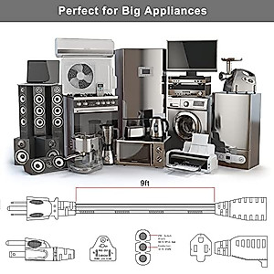 KUNCAN Appliance Power Extension Cord - Heavy Duty 14/3 AWG Parallel 3 Prong Low Profile Flat Cable US Plug Male to Female Extender Grounded Wire for AC Unit, Air Conditioner, Refrigerator (9 ft)