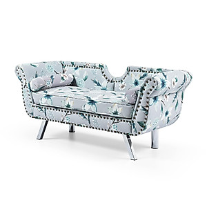 TMEOSK 61”Velvet Loveseat Accent Couch Sofa with 2 Pillows, Modern Upholstered Sleeper Sofa with Removable Cushion and Nailhead Trimming for Living Room Bedroom Apartment (Flower)