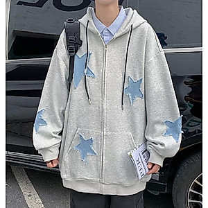 Y2K Hoodie Women Grunge Stars Zip Up Sweatshirt Acubi Emo Oversized Hooded Jacket Harajuku Pullover Alt Clothing (Gray,M)