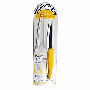 Seki Japan Fruit Knife, Small Peeling Knife, 3.3-inch stainless steel blade with yellow plactic handle and clear sheath, for kitchen and outdoor
