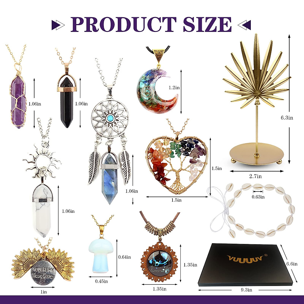 vuUUuv Constellation energy Healing Crystal Necklace Bullet Shape Energy Gemstone Pendant with Adjustable Chain，for Meditation ，Balance，Birthday Gifts (Colorful)