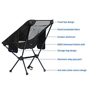 Portable Folding Camping Chairs,Ultralight Backpacking Chair for Adults for Beach,Outdoors,Hiking (Black)