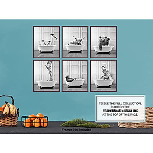 Cute Bathroom Wall Art & Decor - Funny Bathroom Decor for Women, Kids - Cow Elephant Bear Giraffe Penguin Wall Art Set - Bathroom Pictures - Bath Wall Decor - Bathroom Accessories - Powder room Sign