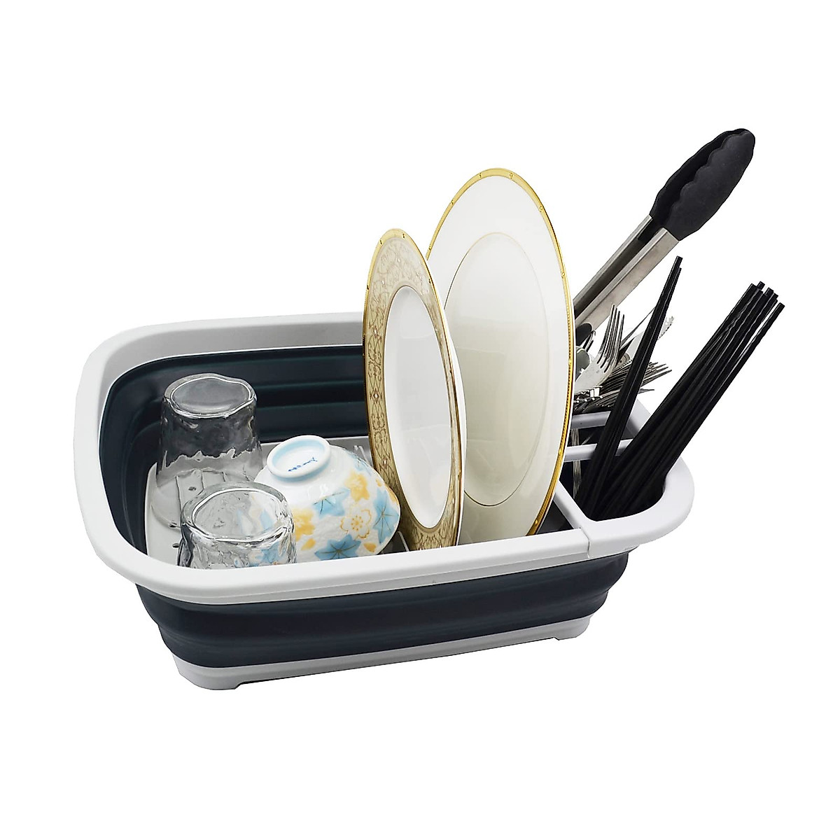 SAMMART 8L (2.11Gallons) Collapsible Dish Drainer - Foldable Drying Rack - Portable Dinnerware Organizer - Space Saving (Grey/Slate Grey)