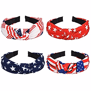 Budsmile 4PCS American Flag Headbands for Women Girls Independence Day 4th of July Red White Blue Patriotic USA Bow Knotted Wide Headband Yoga Hair Band Hair Hoops