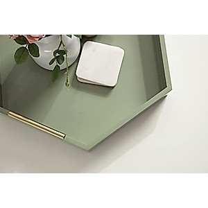 Kate and Laurel Lipton Modern Hexagon Tray, 18 x 18, Sage Green with Gold Handles, Midcentury Decorative Serving Tray for Storage and Display in Living Room Decor Scheme