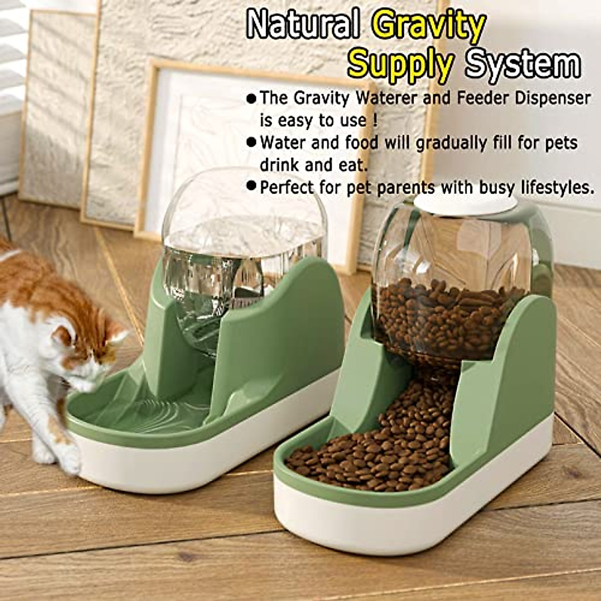 kathson Automatic Cat Water Dispenser 3.8L/1 Gallon Gravity Pet Water Dispenser Dogs Automatic Water Station Large Capacity Water Feeder Drinking Fountain for Cats Dogs Small and Medium Pets Green