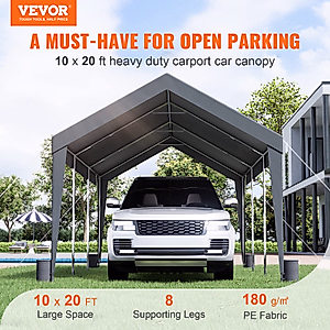 VEVOR Upgraded 10x20 ft Heavy Duty Carport Car Canopy, Car Port Garage Boat Shelter Party Tent with 8 Reinforced Poles and 4 Weight Bags, UV Resistant Waterproof Tarp for SUV, Truck, Boat