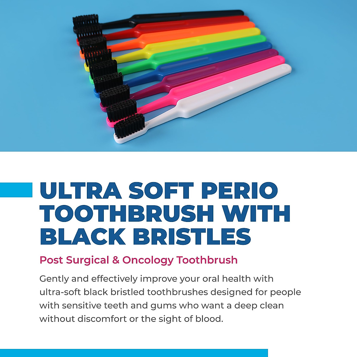 Tess Oral Health Ultra Soft Periodontal Toothbrush with Black Bristles - Post Surgical & Oncology Ultra-Soft Bristle Toothbrush (1 Dozen) - Gentle Care for Sensitive Smiles