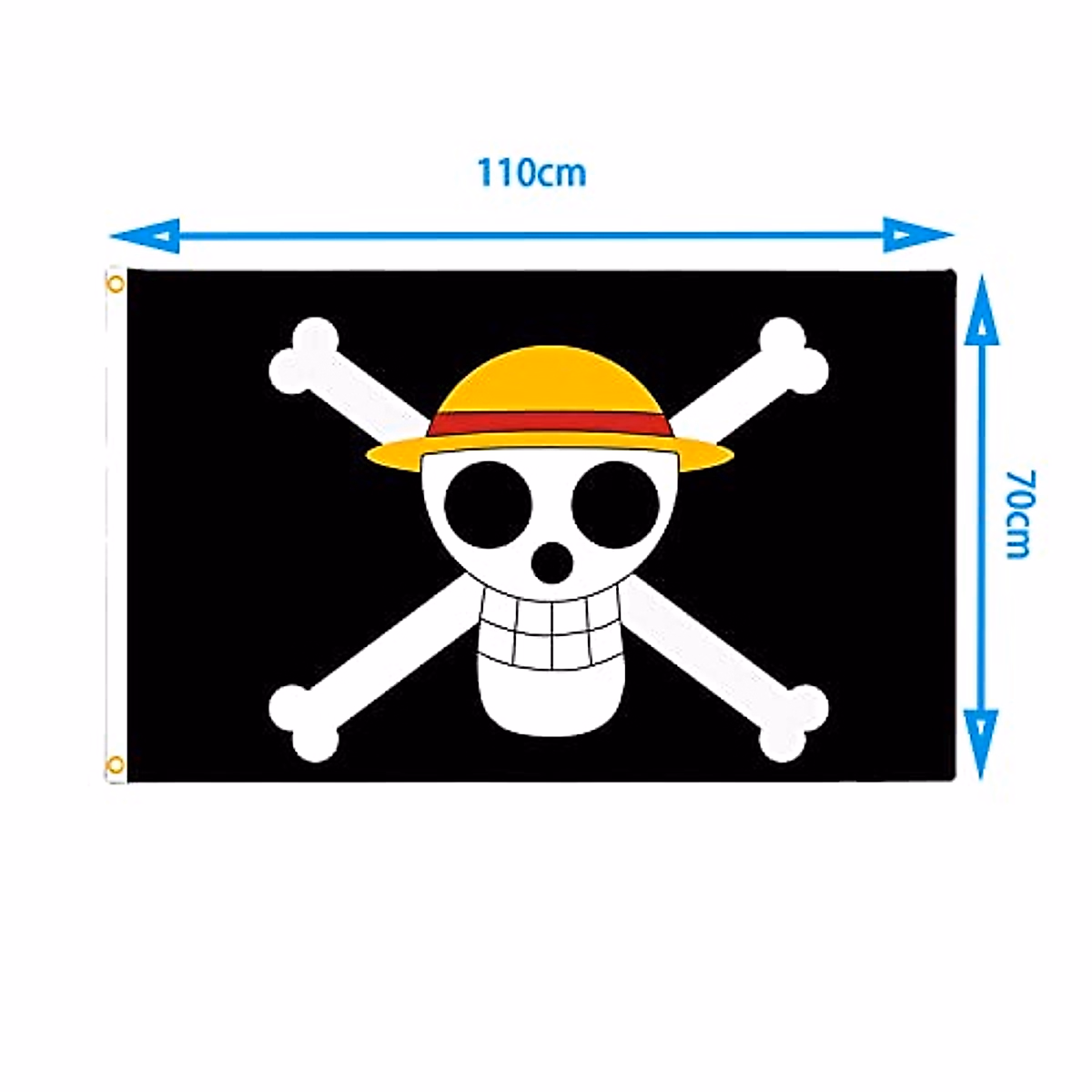 27.5 X 43.3 Inches Luffy's Straw Hat Pirate Flag ,70cm X 110cm OP Anime Jolly Roger Pirate with Straw Hat Flag