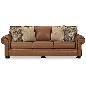 Signature Design by Ashley Carianna Classic Leather Match Sofa with Nailhead Trim, Dark Brown