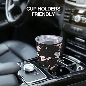 AYCZN Crane 20 OZ Tumbler Stainless Steel Travel Coffee Mug, Cherry Blossom Insulated Water Bottle with Lid Leakproof Thermal Cup