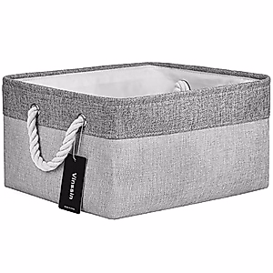 Large Canvas Grey basket, Foldable Fabric Storage Basket, Decorative Linen Closet Organizers, Storage Bins with Handles for Cupboards, Wardrobe, Shelves, Bathroom, Clothes, Toys, Towel (Light Grey/ Grey 1 pack)