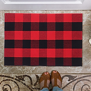 Beupy Black & Red Christmas Door Mat Buffalo Plaid Doormat 18 x 29'' Winter Holiday Non-Skid Floor Mat Switch Mat Indoor Outdoor Home Garden Easy to Clean Low Profile Mat