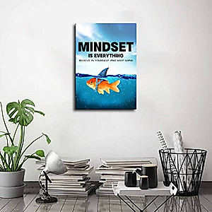 Inspirational Mindset Is Everything Wall Art - Motivational Goldfish Wall Art Quotes Canvas Prints Poster Office Living Room Bathroom Decor (Goldfish,12×18inch-UnFramed)