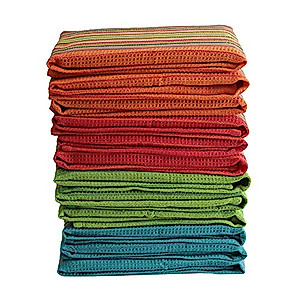 DG Collections Salsa Stripe Kitchen Dish Towels, 100% Cotton, Highly Absorbent, Multi Purpose Waffle Tea Towels for Cooking,Drying&Cleaning (16x28 Inches) - Pack of 12 for Christmas and Thanks Giving
