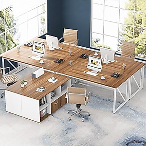 LITTLE TREE 63-Inch Office Desk, Large Computer Desk with Wheeled File Drawer Cabinet, Wood L-Shaped Executive Desk, Study Writing Desk Workstation for Home Office