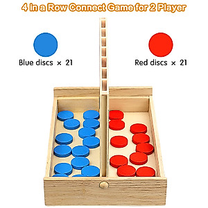 JOYPRO Wooden 4 in a Row Game, Kids Board Games for Kids 5 6 8 10 12 Year Olds, Travel Games for Kids and Adults, 2 Player Classic Family Board Games for Christmas Birthday Gift Coffee Table Decor