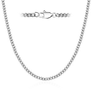 CBLKUS 3.5mm Stainless Steel Chain Necklace, Mens Silver Curb Link Chain, Diamond Cut Solid Cuban Link Chain For Women, Italy Mens Jewelry Available In 16-28 Inches