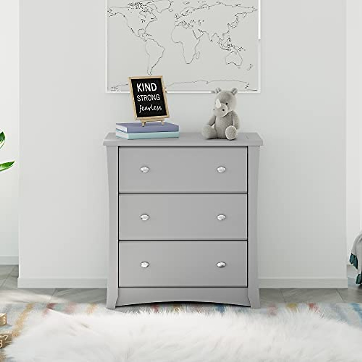 Storkcraft Crescent 3 Drawer Chest (Pebble Gray) – Baby and Kids Bedroom Organizer, Nursery Chest, Storage Dresser with Drawers, Universal Design