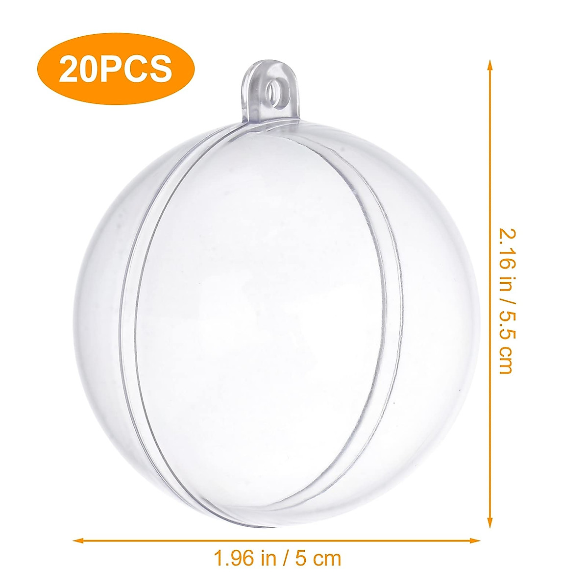 20pcs Christmas Clear Ball 50mm Plastic Fillable Ornaments Balls for Xmas Tree DIY Crafting Wedding Holiday Home Decor Party Supplies