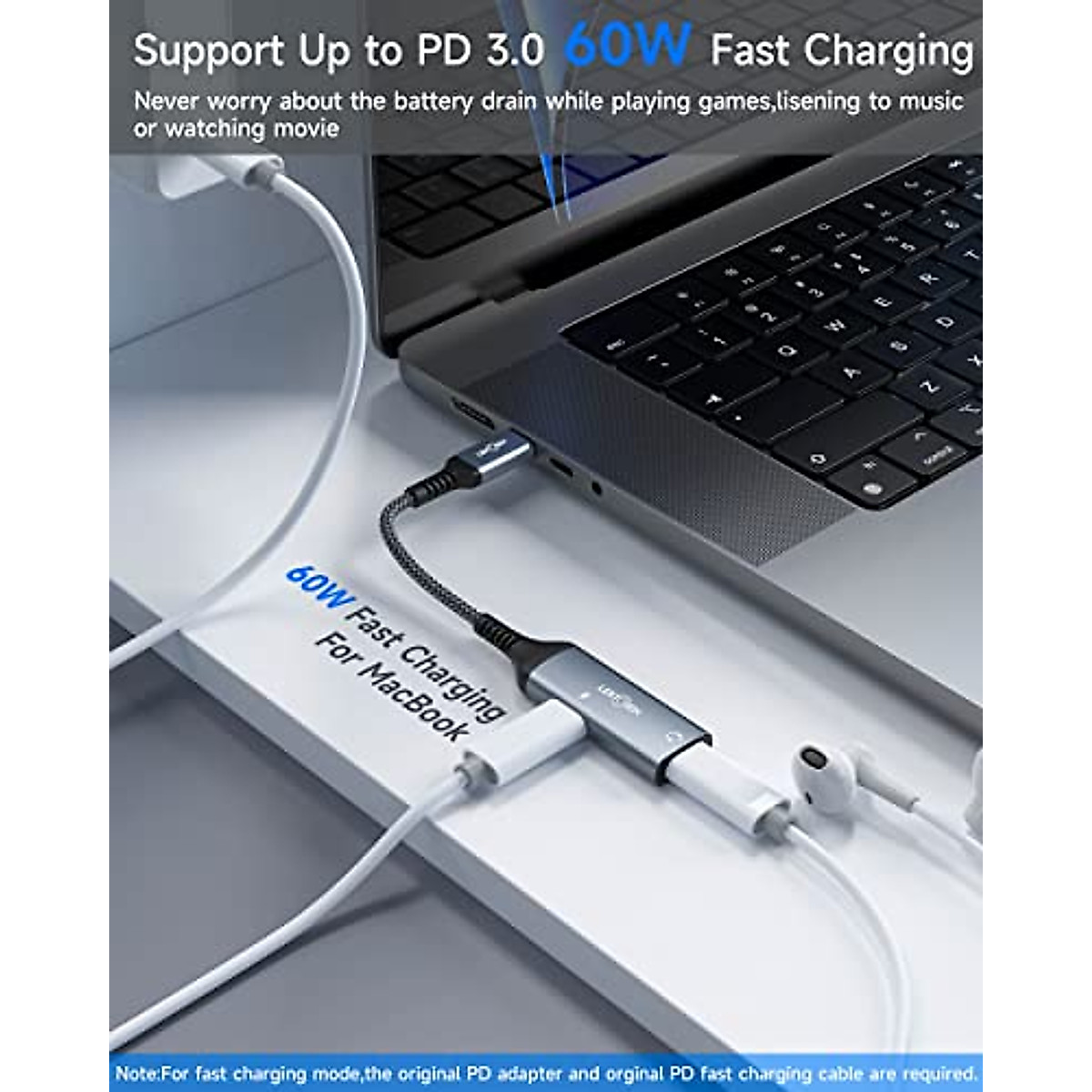 LERTOSEN USB C Splitter, Dual USB C Headphone and Charger Adapter,2-in-1 USB C PD 3.0 Charging Port to Aux Audio and 60W Fast Charging Dongle Cable Cord for Galaxy S22/S21/S20/Note 20,Pixel 4/3/2/XL