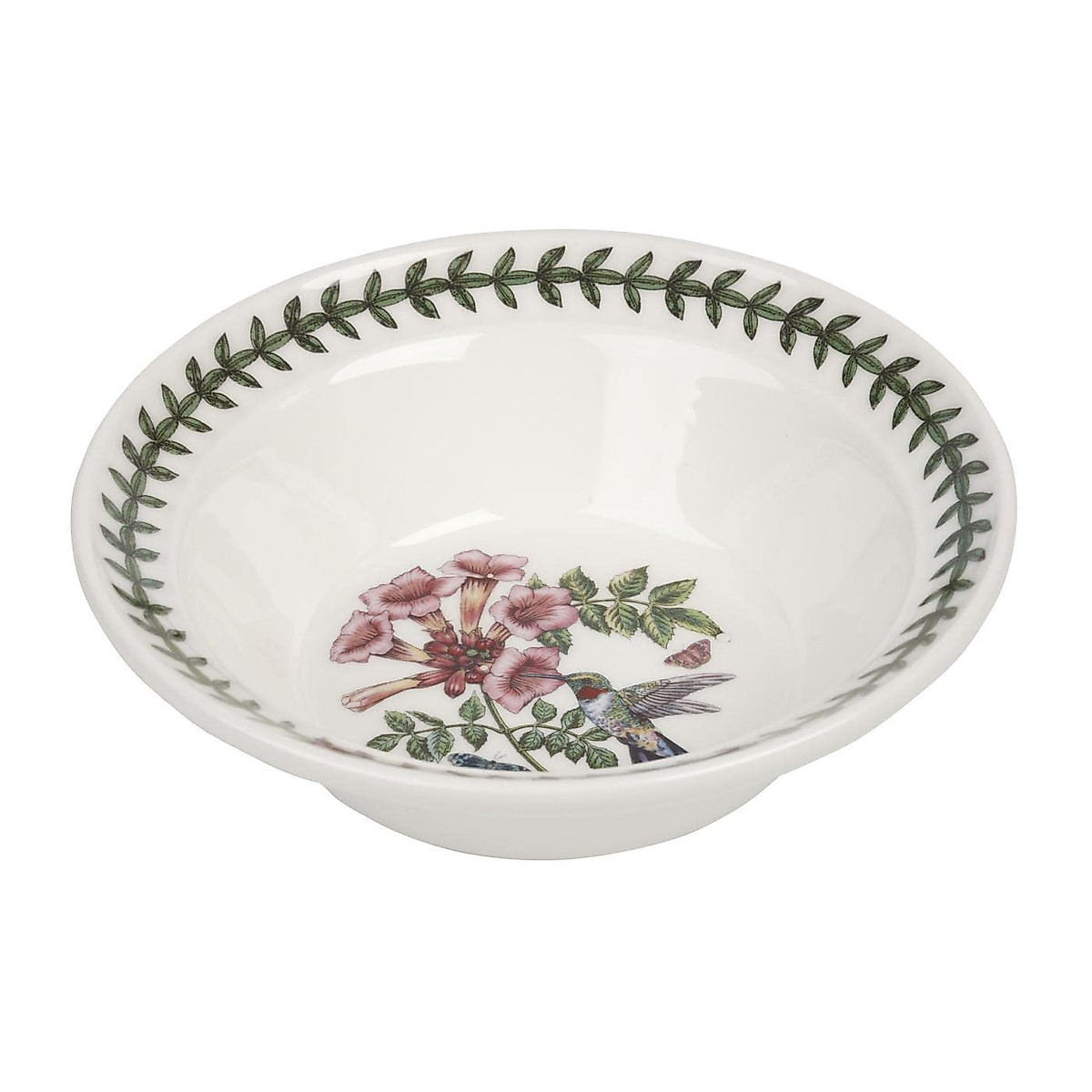 Portmeirion Botanic Gardens Birds Individual Oatmeal or Soup Bowl | 6.5 Inch Bowl with Ruby Throated Hummingbird Motif | made of Fine Earthenware | Dishwasher and Microwave Safe | Made in England