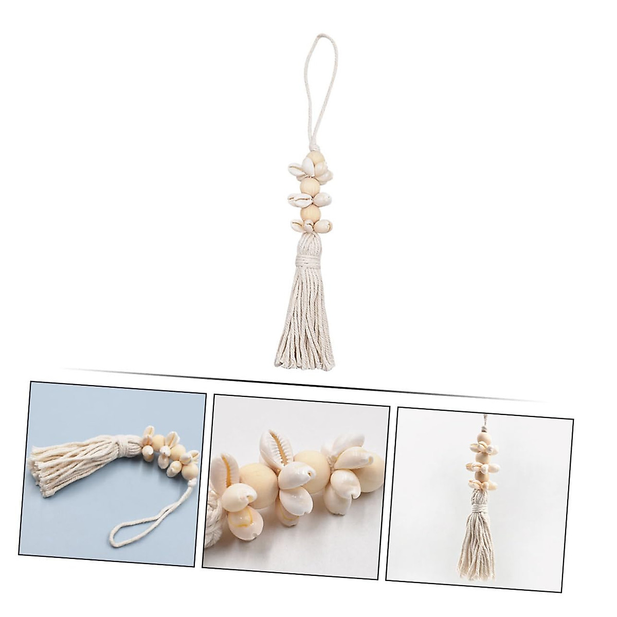 Happyyami 2pcs Wedding Tassel Coastal with Household Garland Shells Wooden Pendant Shell Cotton Beads Delicate Wood Pastoral Nautical Bead Boho Decor for Farmhouse Decorations Cowrie Tray
