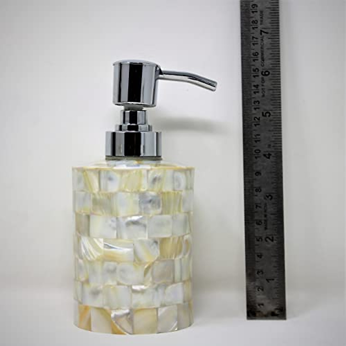 Mother of Pearl Bathroom Accessories Set Farmhouse Bathroom Décor Gift Set for Counter Top Décor, Apartment Essentials Restroom Bathroom Counter Top Accessory Set (Soap Dispenser-Round)
